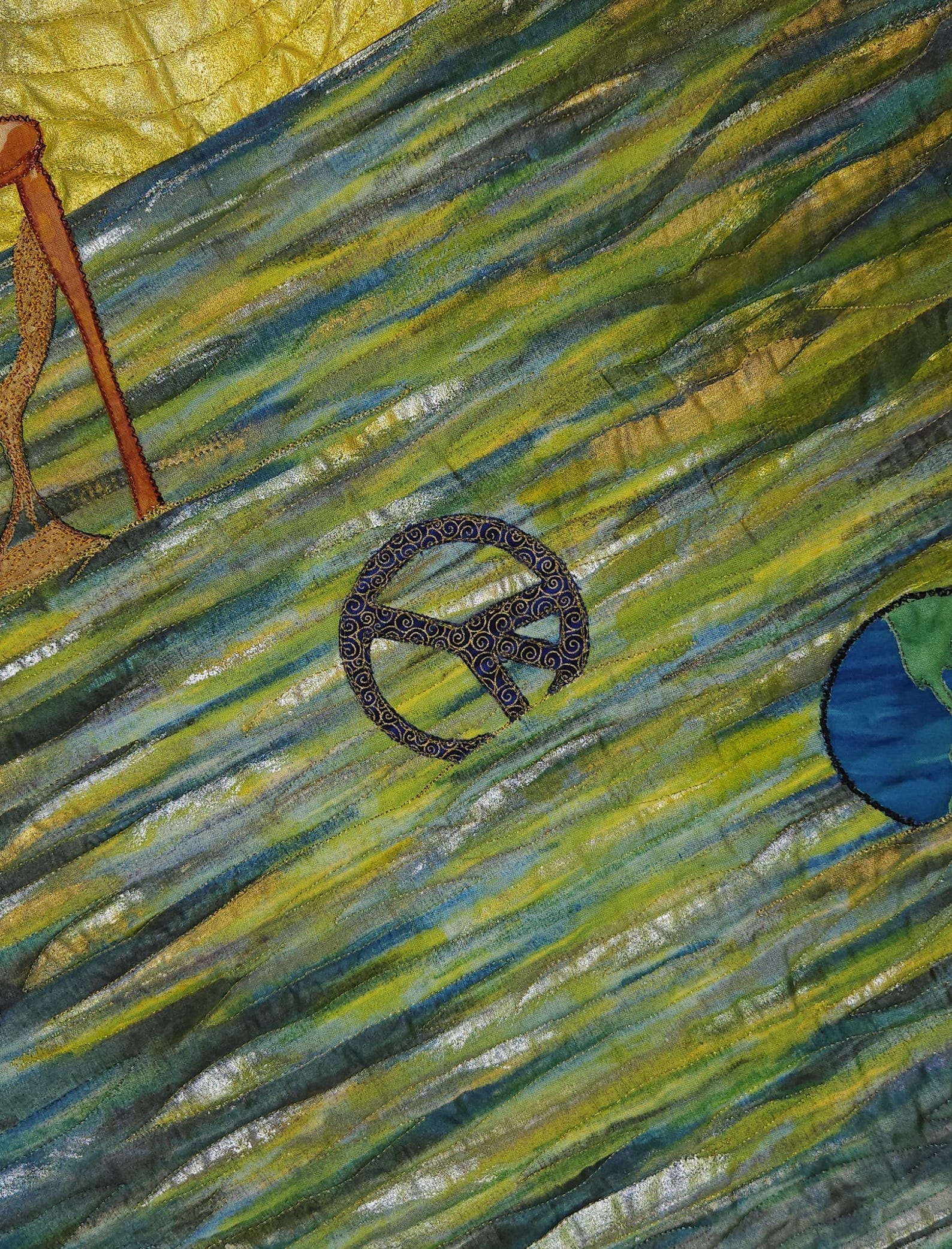 Peace Moon Art Quilt Original Fabric Wall Art World Peace/peace Sign ...