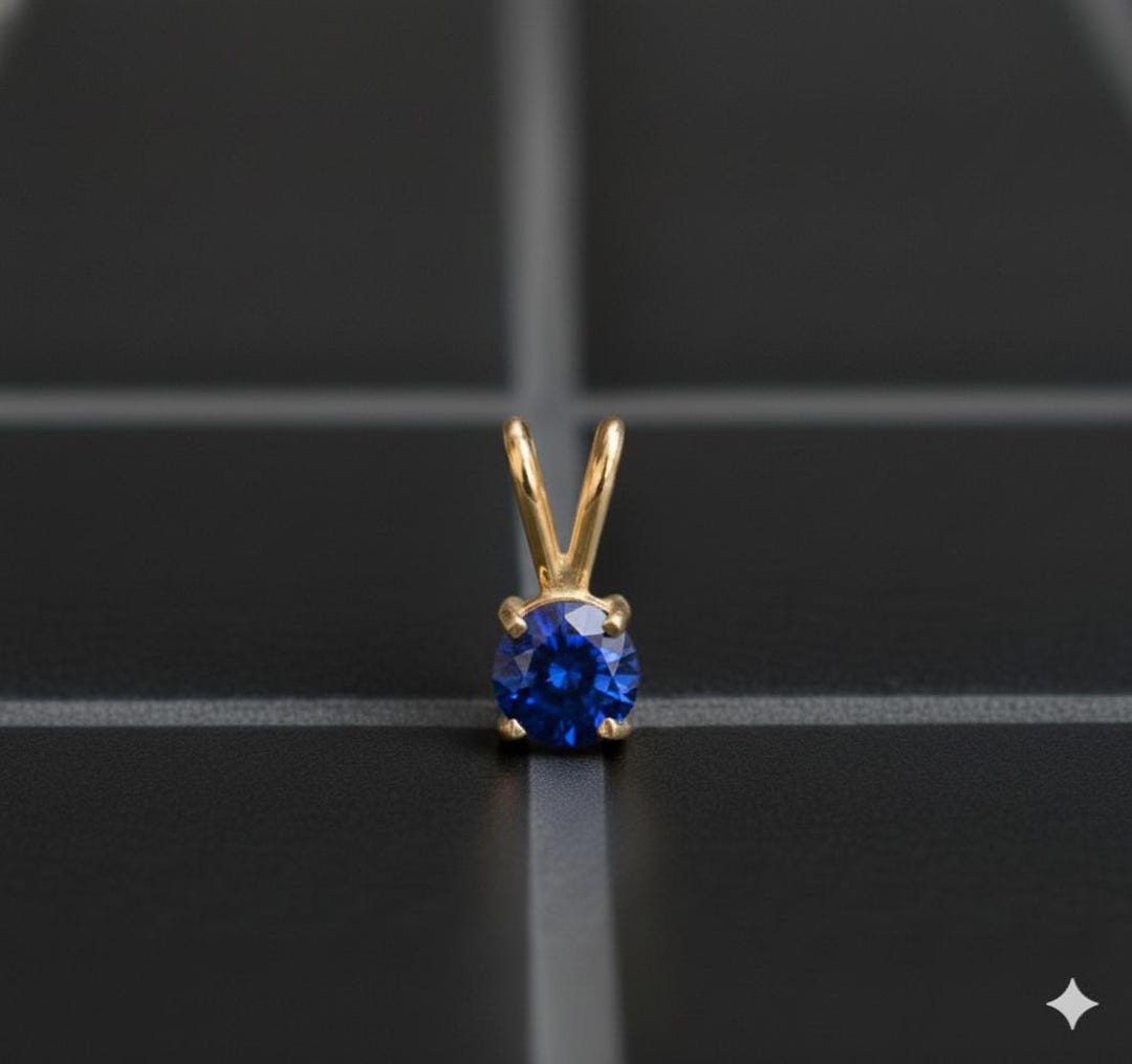 4mm 14k Solid Gold AA Blue Sapphire Charm Pendant, Handmade September ...