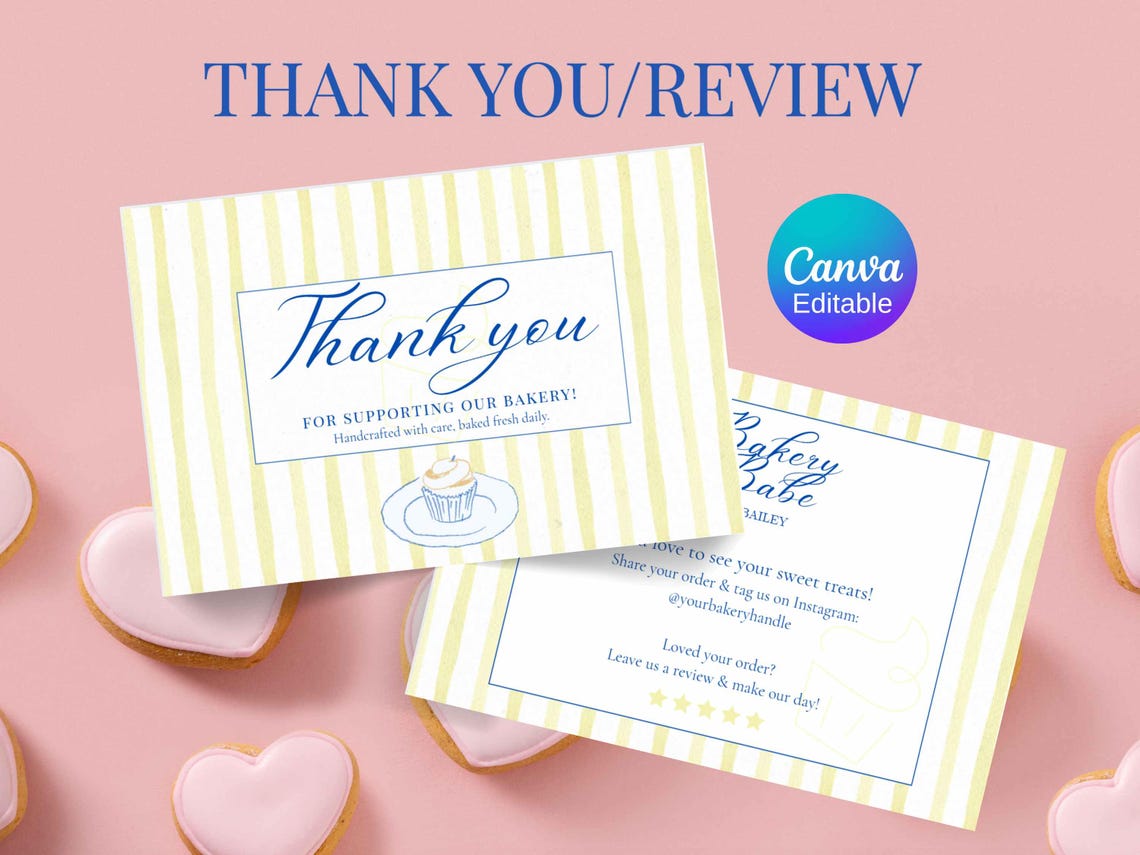 Bakery Thank You & Review Card Template Canva Editable Printable Insert ...