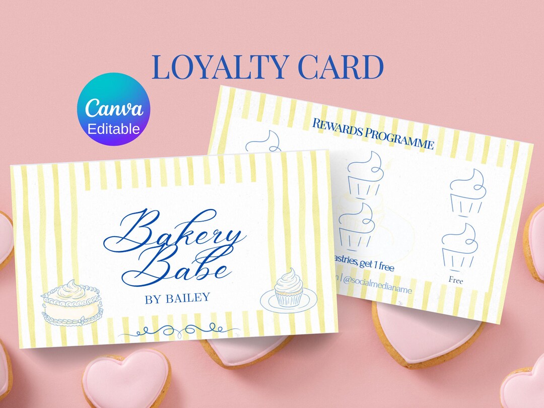 Bakery LOYALTY Rewards Card Template Canva Editable Printable Stamp ...
