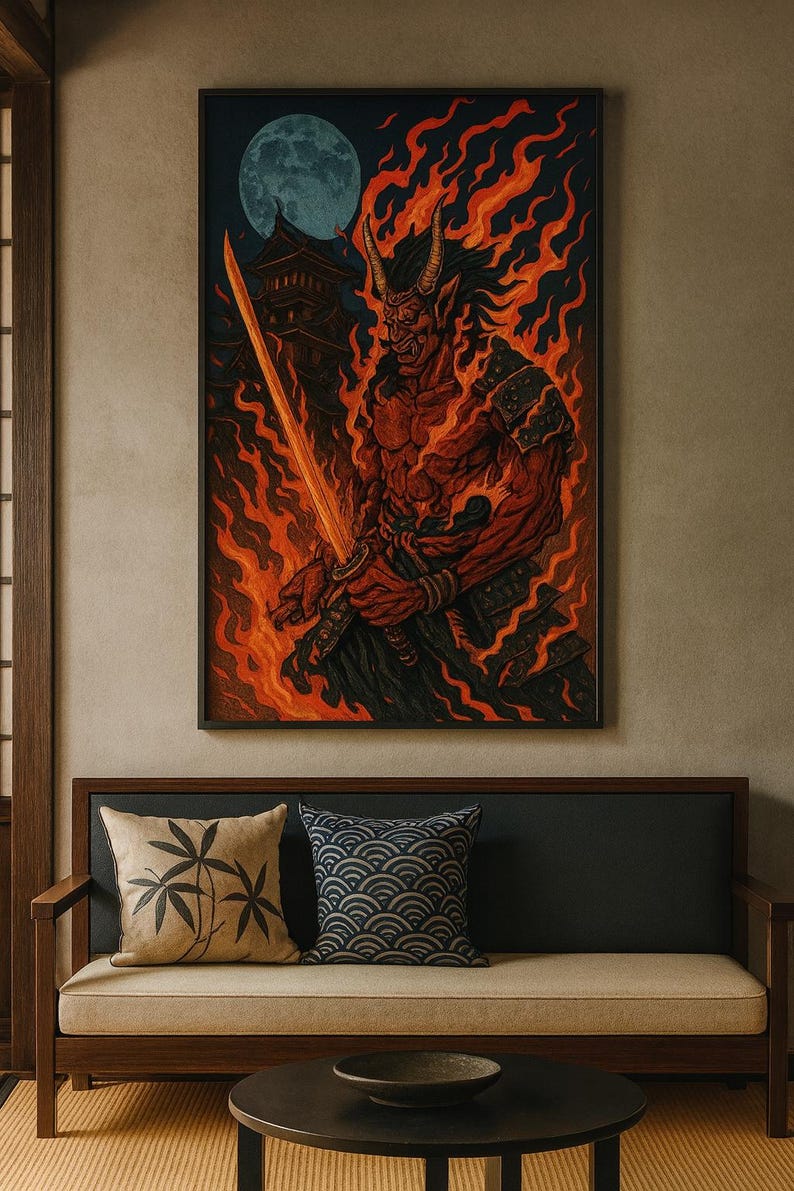 Oni Samurai With Hellfire Katana – Neo Ukiyo-e Japanese Art Print ...