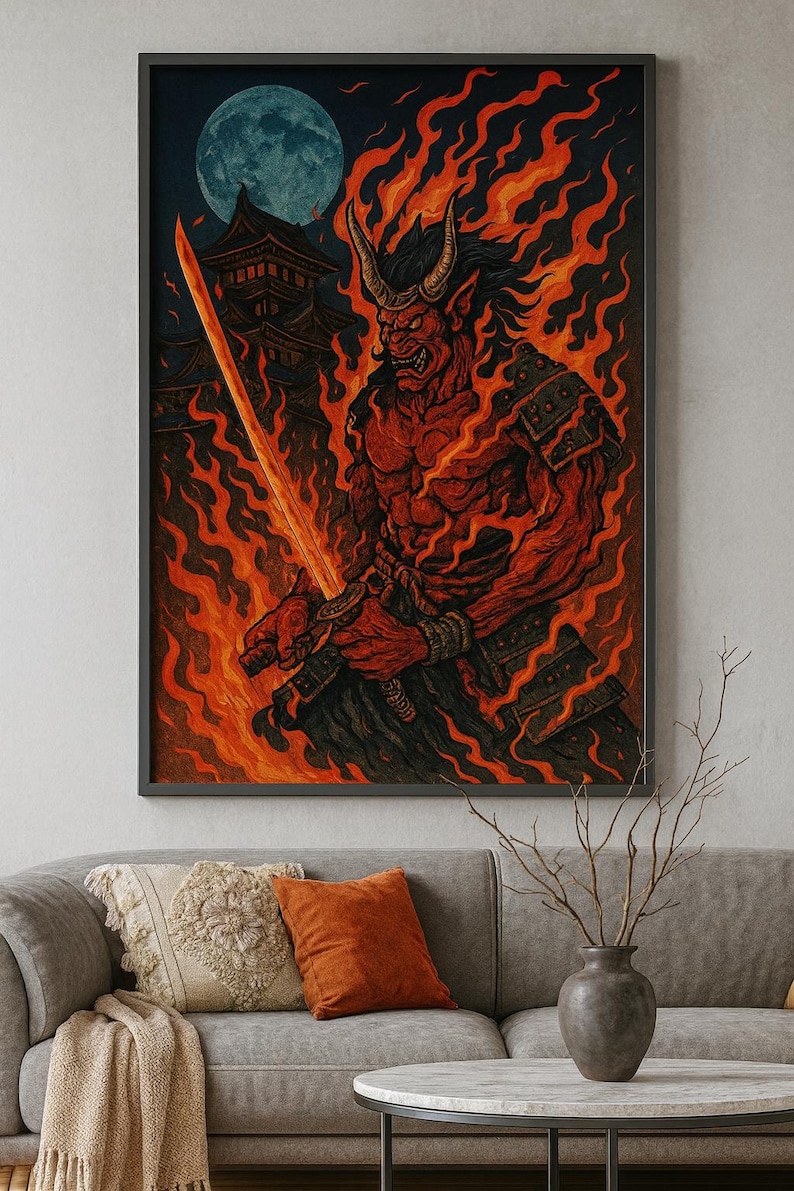 Oni Samurai With Hellfire Katana – Neo Ukiyo-e Japanese Art Print ...