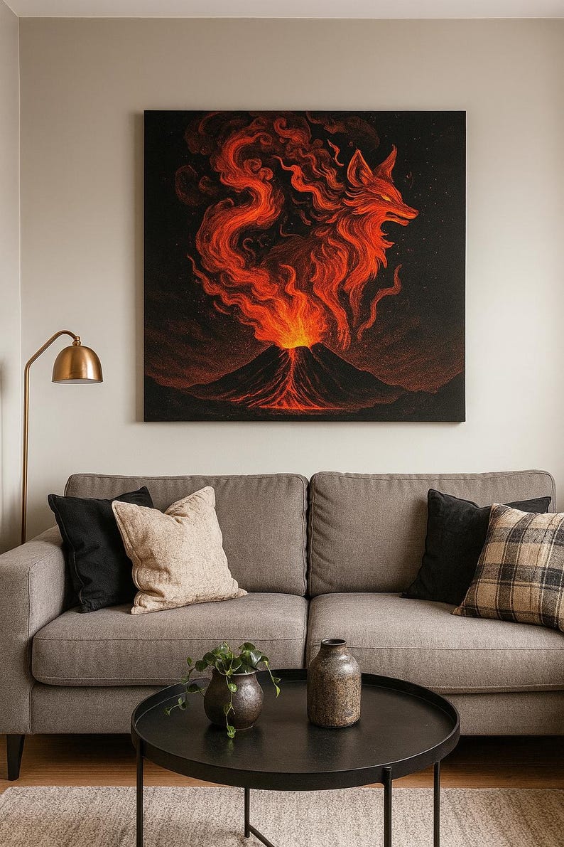 Kitsune Volcano Spirit Art | Fiery Fox Mythical Eruption | Japanese ...