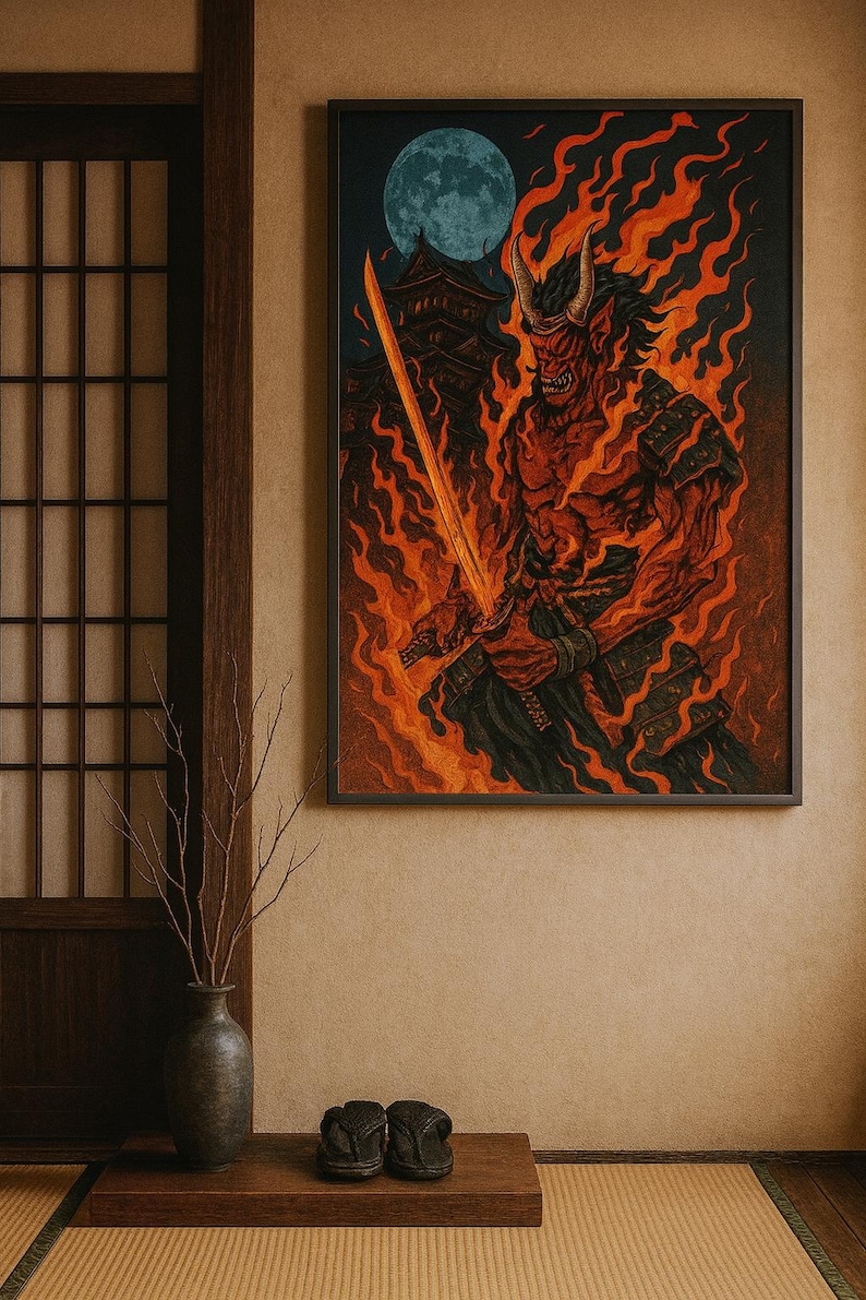 Oni Samurai With Hellfire Katana – Neo Ukiyo-e Japanese Art Print ...