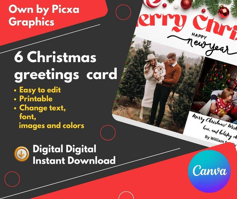 6 Christmas Greetings, Xamp Editable Card, Holiday, Canva Editable ...