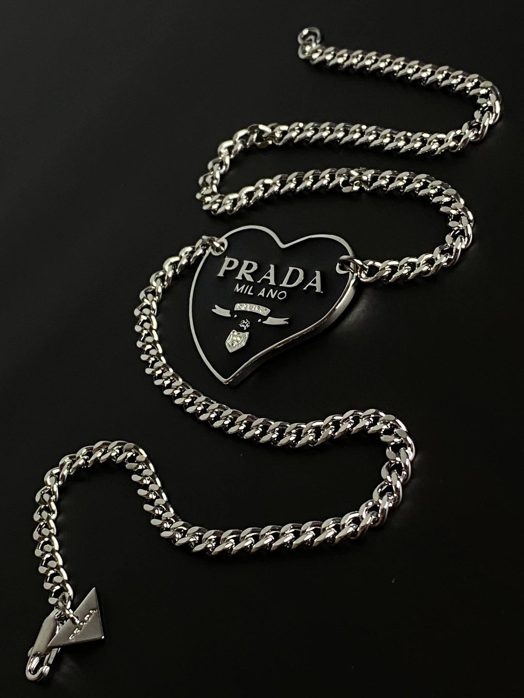 Vintage Prada Black Heart Logo Pendant Necklace 46cm - Etsy