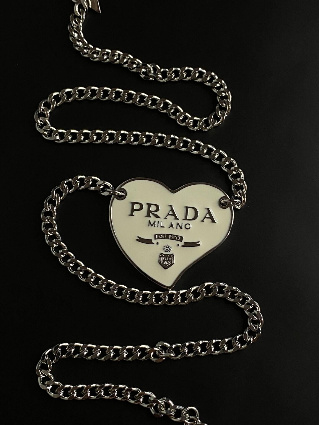 Vintage Prada White Heart Logo Pendant Necklace 46cm - Etsy