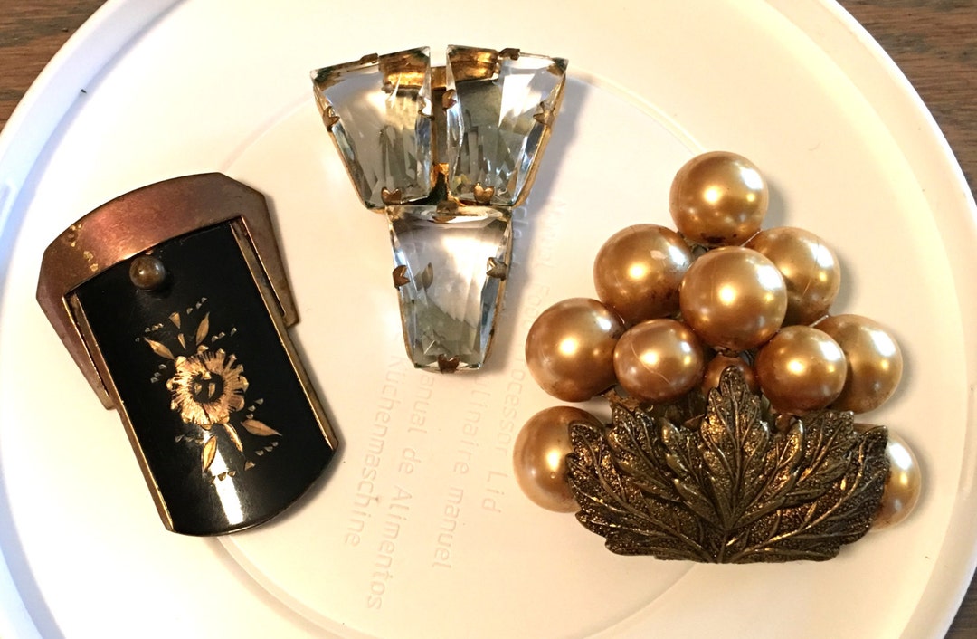 3 Antique Vintage Shoe Clips Ornate Pearls Rhinestones Real Shoe Bling ...