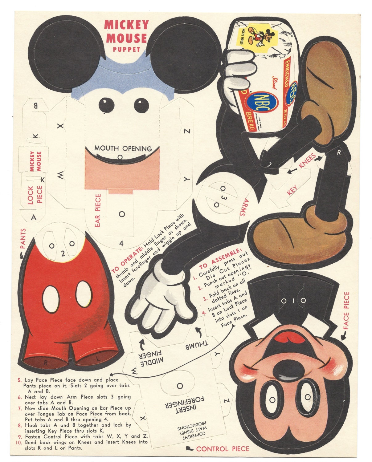 Old Unused Walt Disney Mickey Mouse NBC Bread Advertising Premium ...