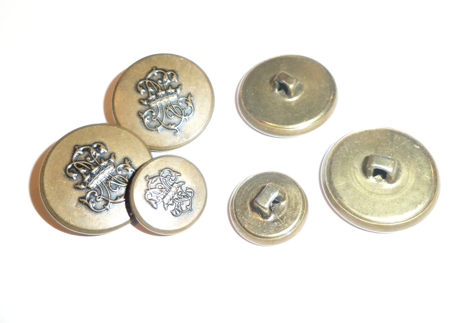 6 Vintage Brass Military Clothes Buttons Has Crown and Scroll Design ...