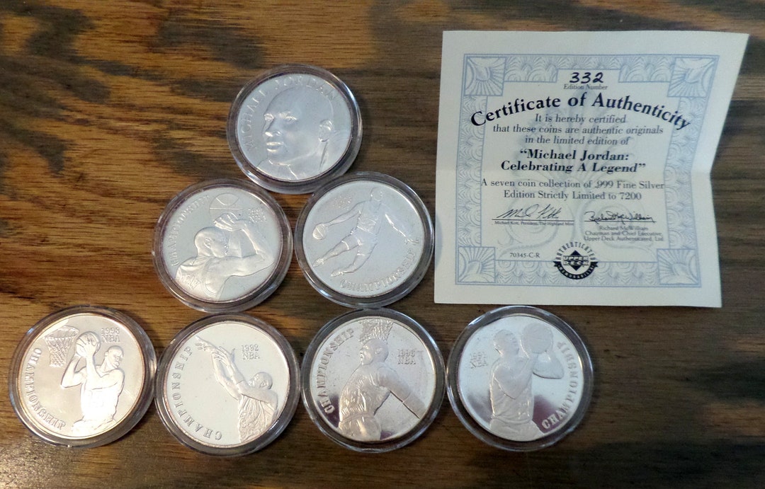 Michael Jordan 7 Piece .999 Fine Silver Proof Coins With COA 1 Troy Oz ...