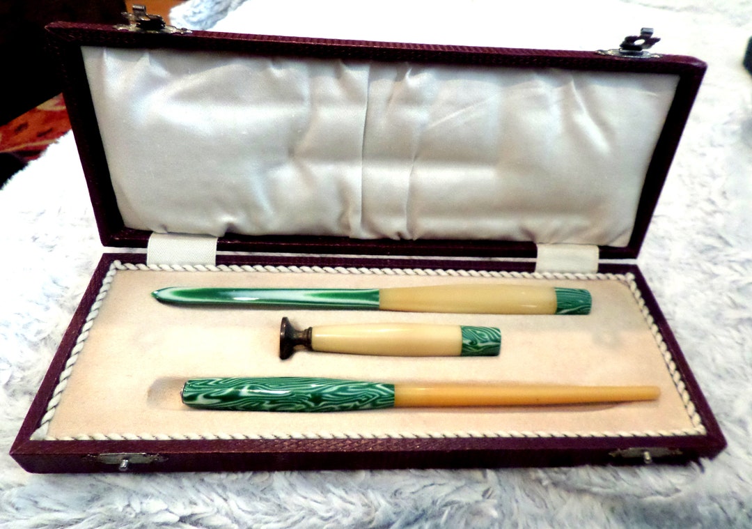 Antique Art Deco Boxed Writing Desk Top Set, 3 Piece Bakelite ...