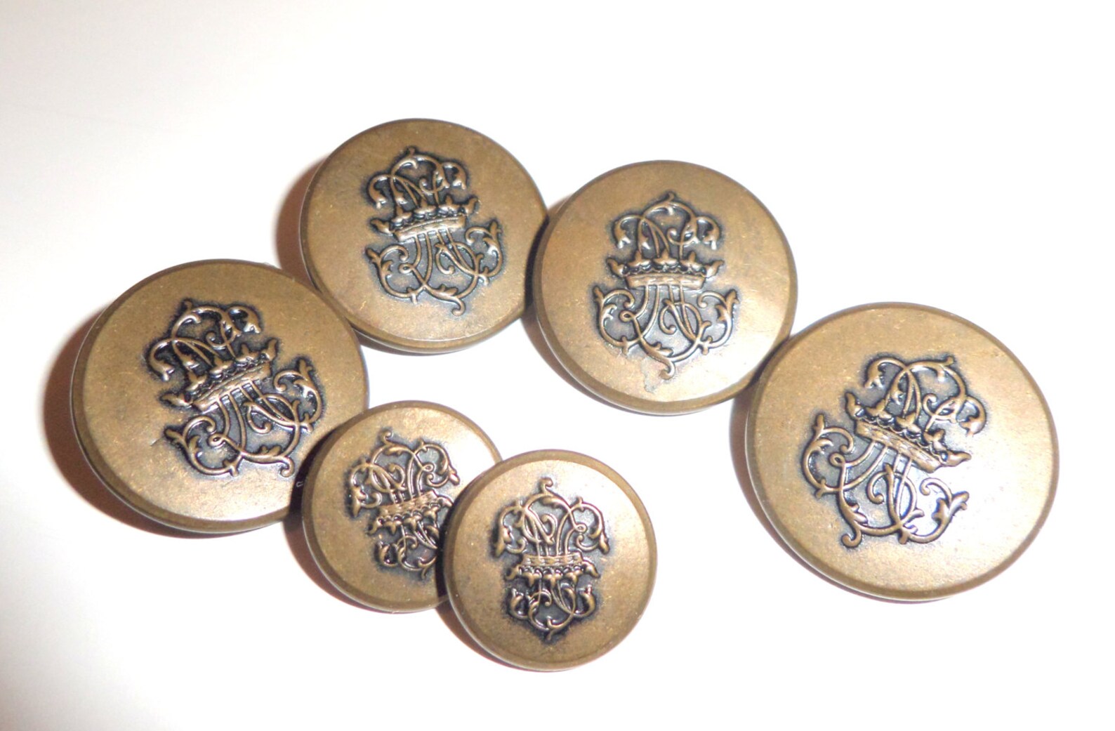 6 Vintage Brass Military Clothes Buttons Has Crown and Scroll Design ...