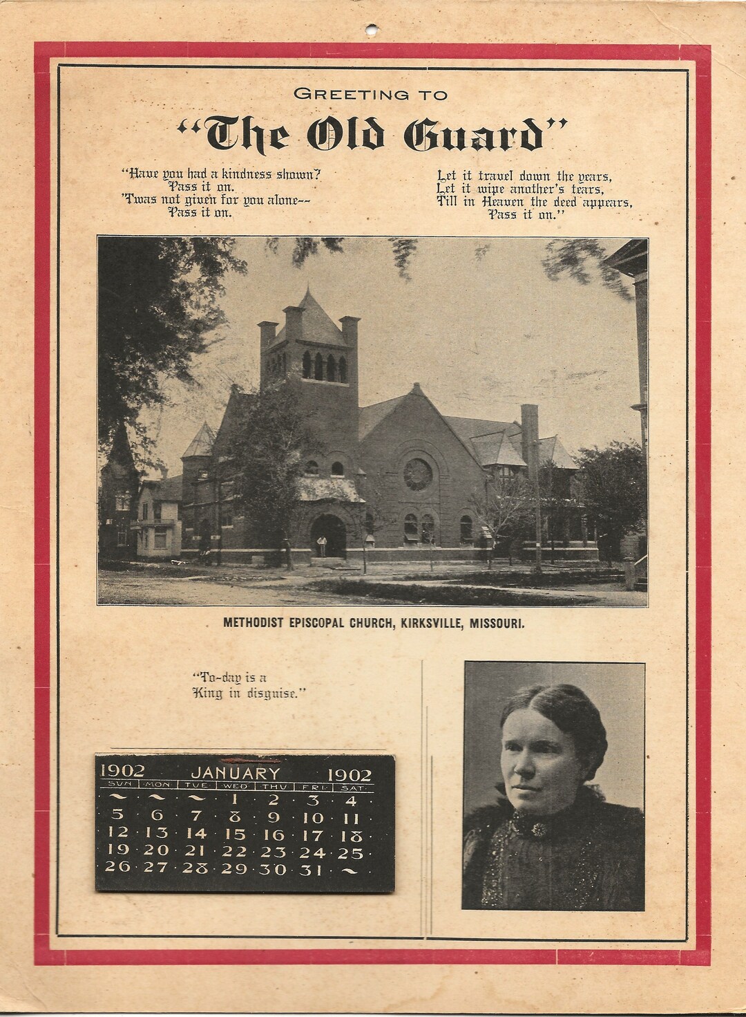 Complete Vintage 1902 Calendar Kirksville Missouri Methodist Church VF ...