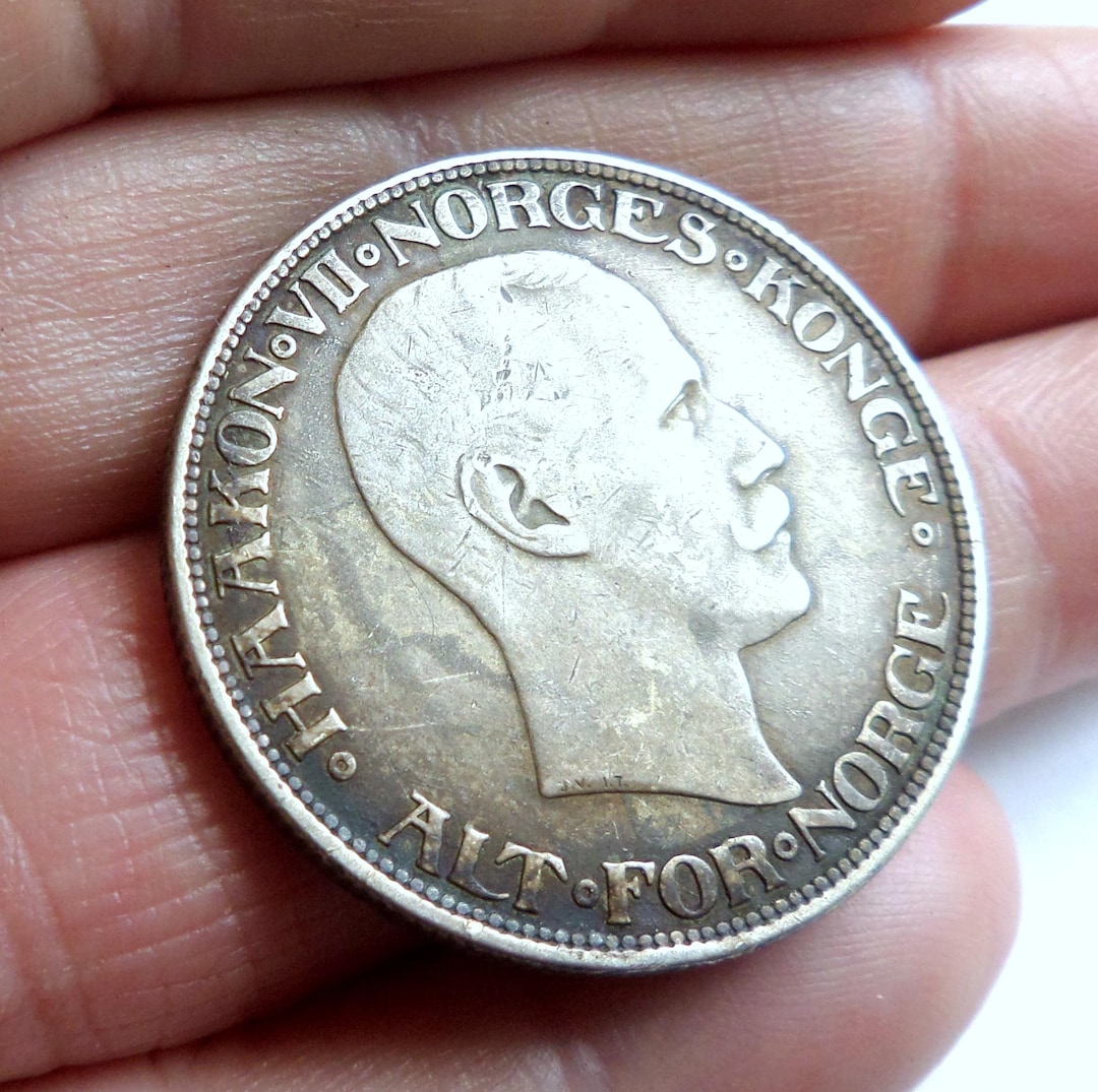 Vintage 1910 Fine Silver Coin Norway 2 Kroner Silver Haakon VII Key ...