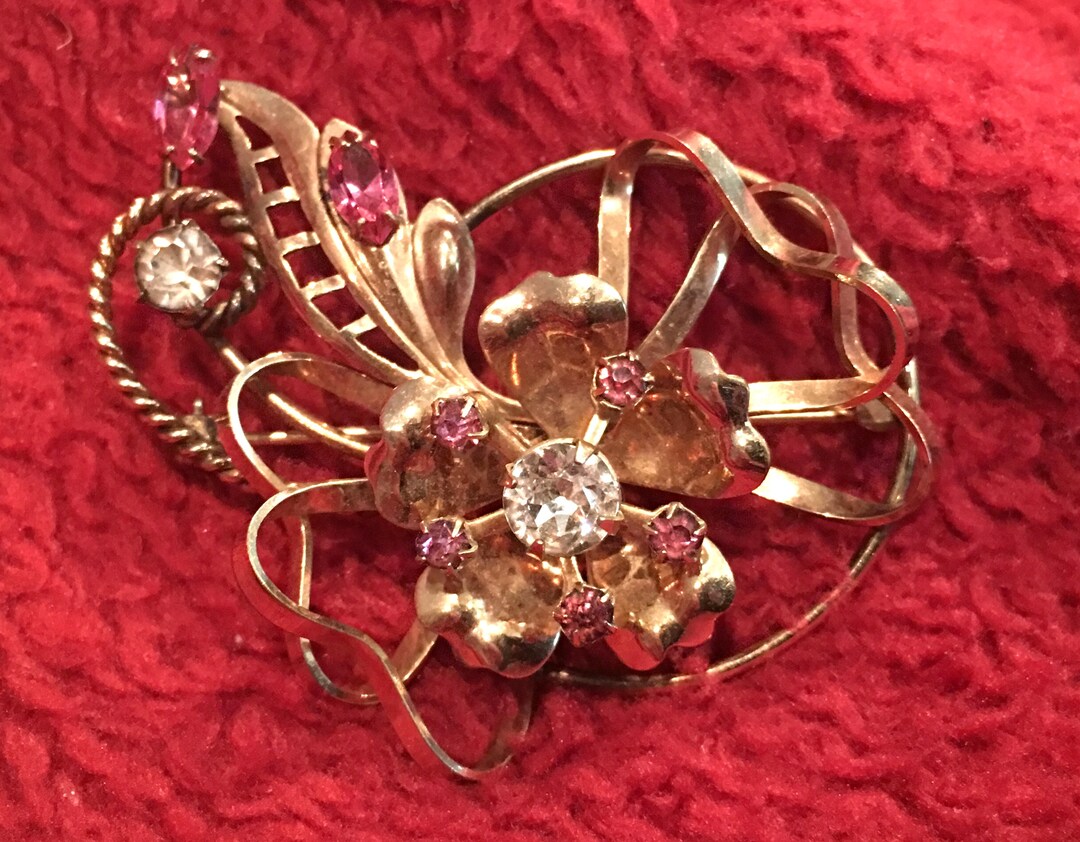Vintage Carl-art 12K Gold Filled Flower Brooch: Amethyst & Clear ...