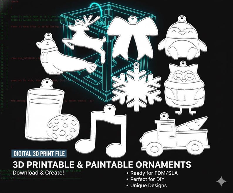 Christmas Ornaments DIY Set Printable 3D Files Holiday Painting ...