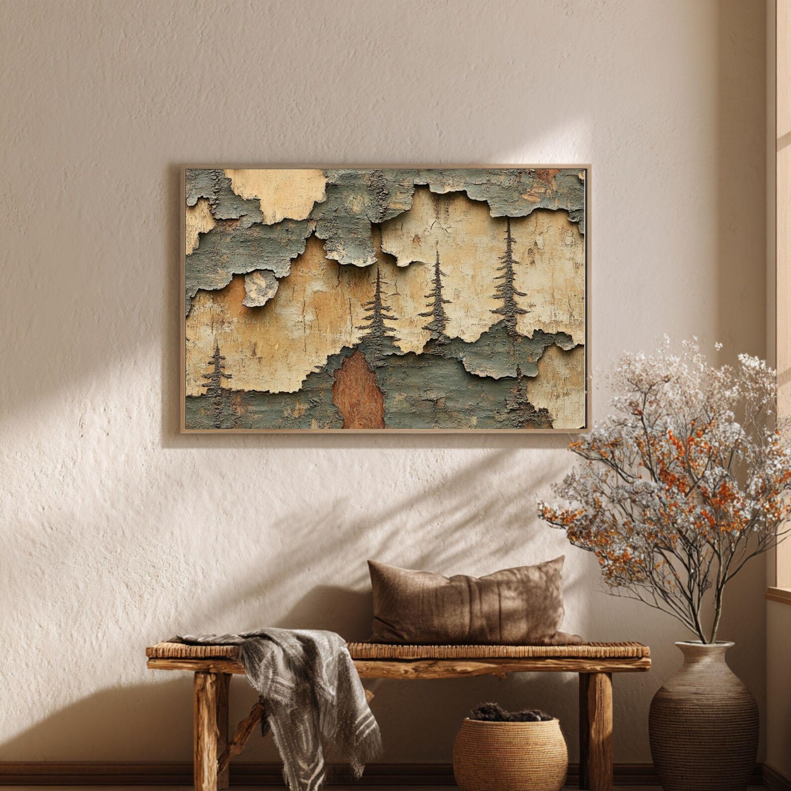 Weathered Look Timber Peaks Canvas Wall Art, Rustic Art Print, Earthy ...