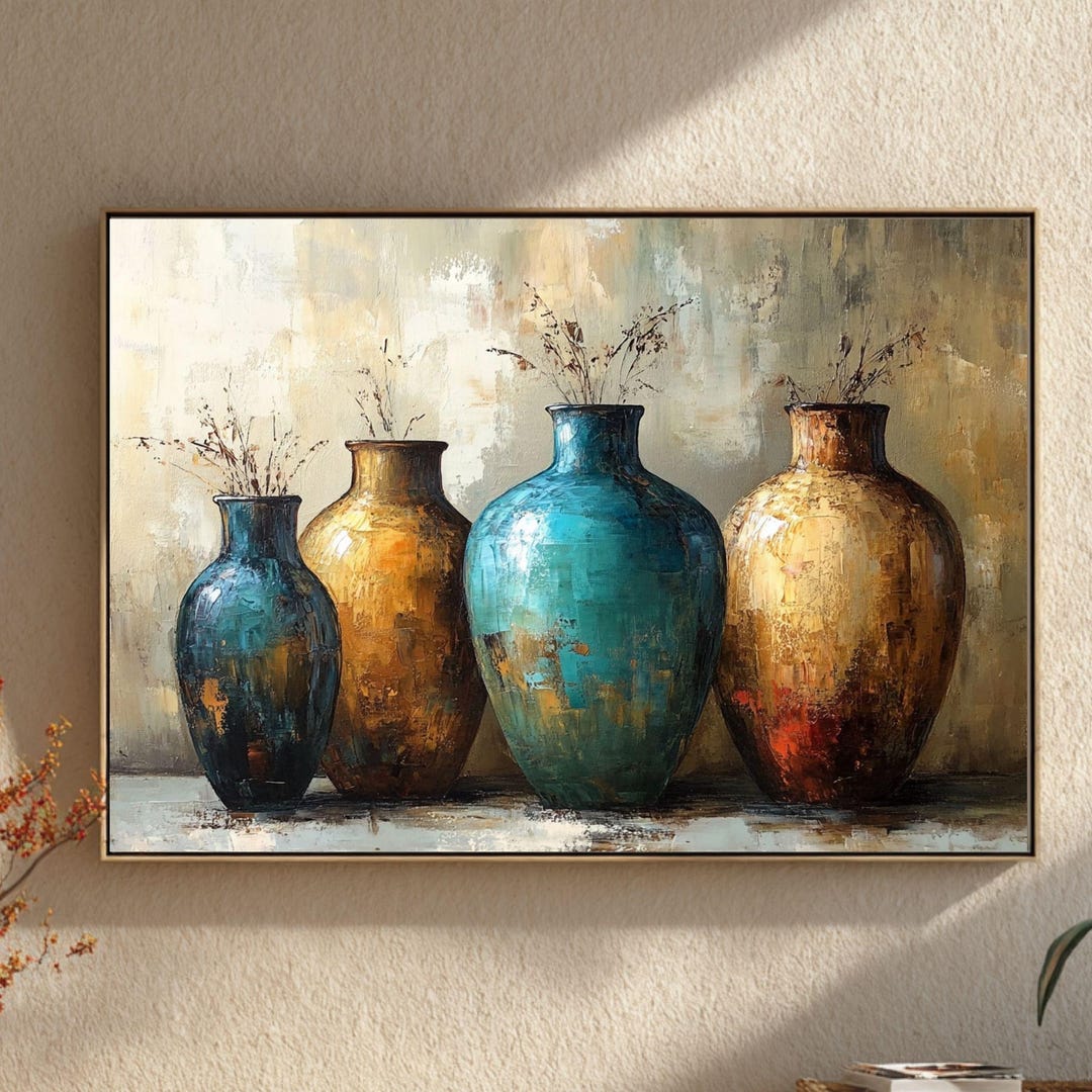 Rustic Vase Canvas Art, Bold Pottery Wall Decor, Warm Eclectic Home ...