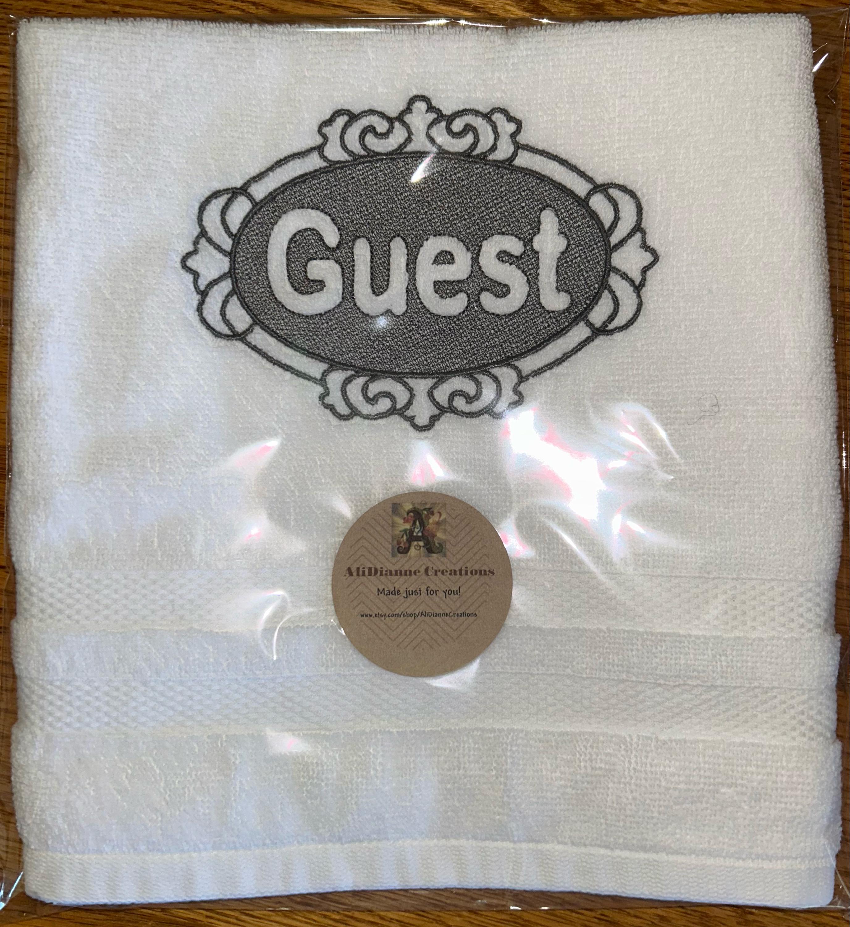 Machine Embroidered "guest" Design - Hand Towel/towel for Bathroom - Etsy