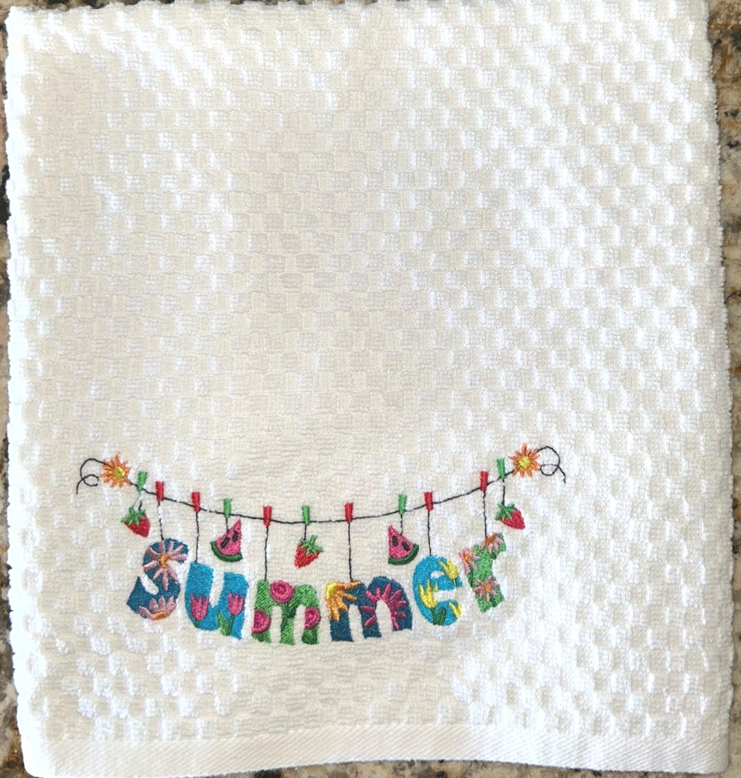 Machine Embroidery "clothesline Summer" Design White or Cream Waffle ...