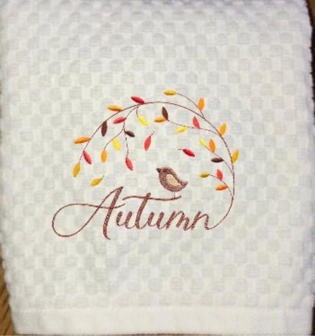 Embroidered Autumn Waffle Weave Kitchen Towel: Fall Decor - Etsy