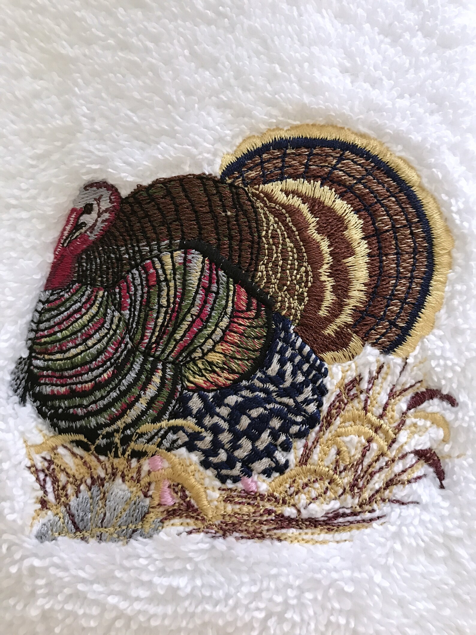 Embroidered Wild Turkey Design on White Hand Towel/thanksgiving Decor ...