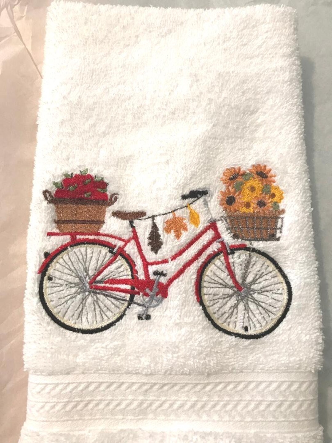 Machine Embroidered "fall Bobbin' for Apples Bicycle" Design ...