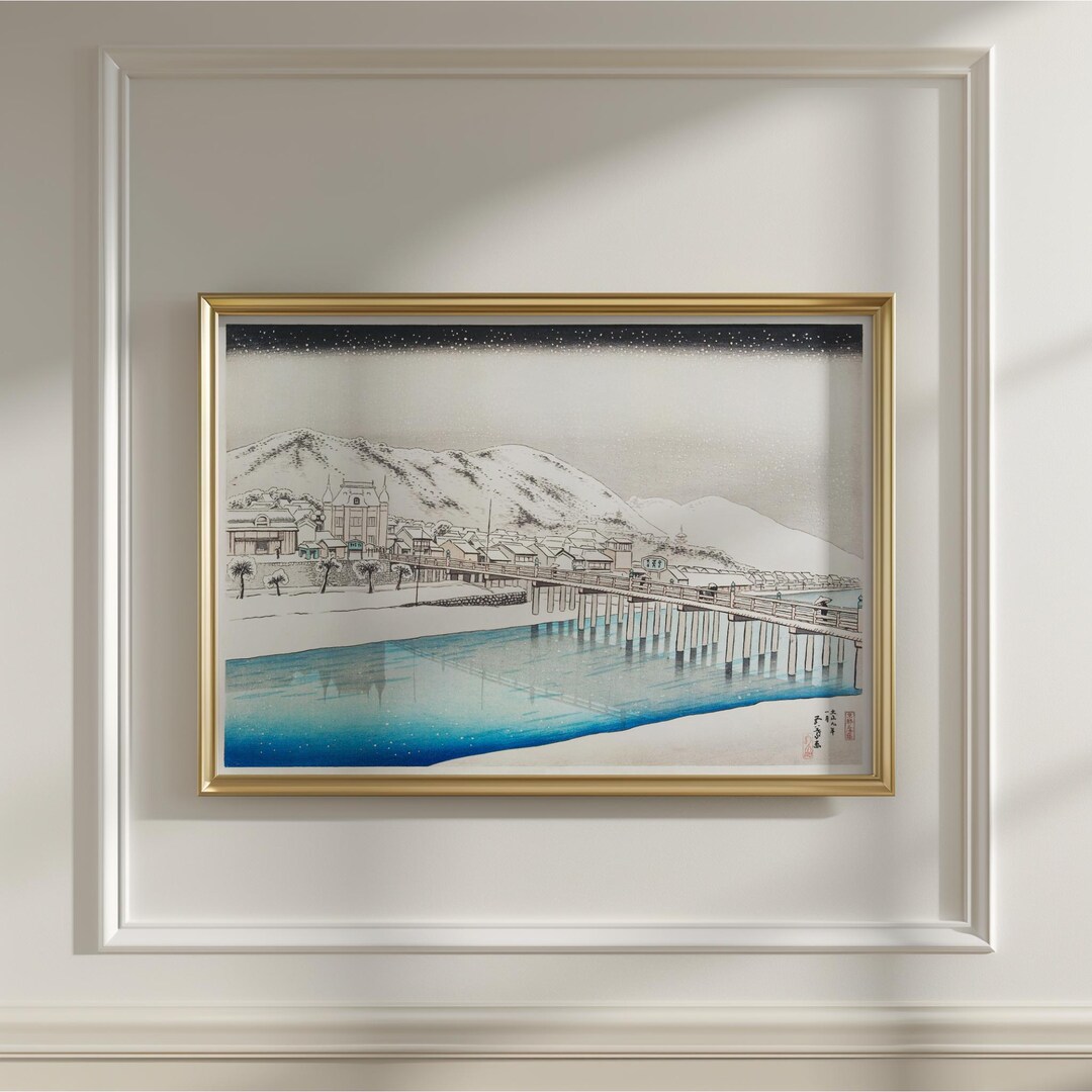 Japanese Winter Bridge Wall Art Print – Vintage Shin-hanga Snowy ...