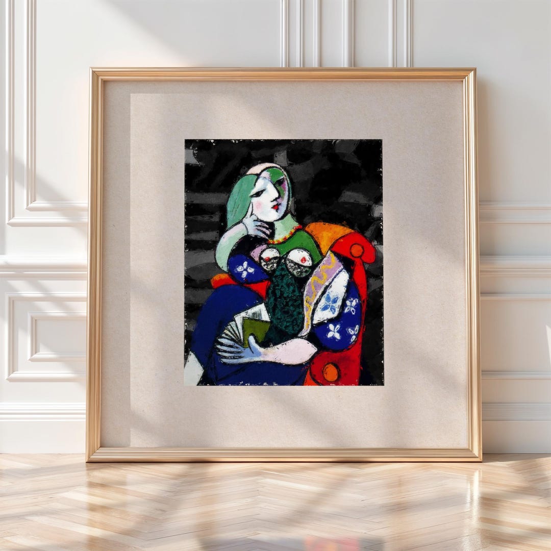 Cubist Seated Figure Square Wall Art Print, Picasso-inspired Modernist ...