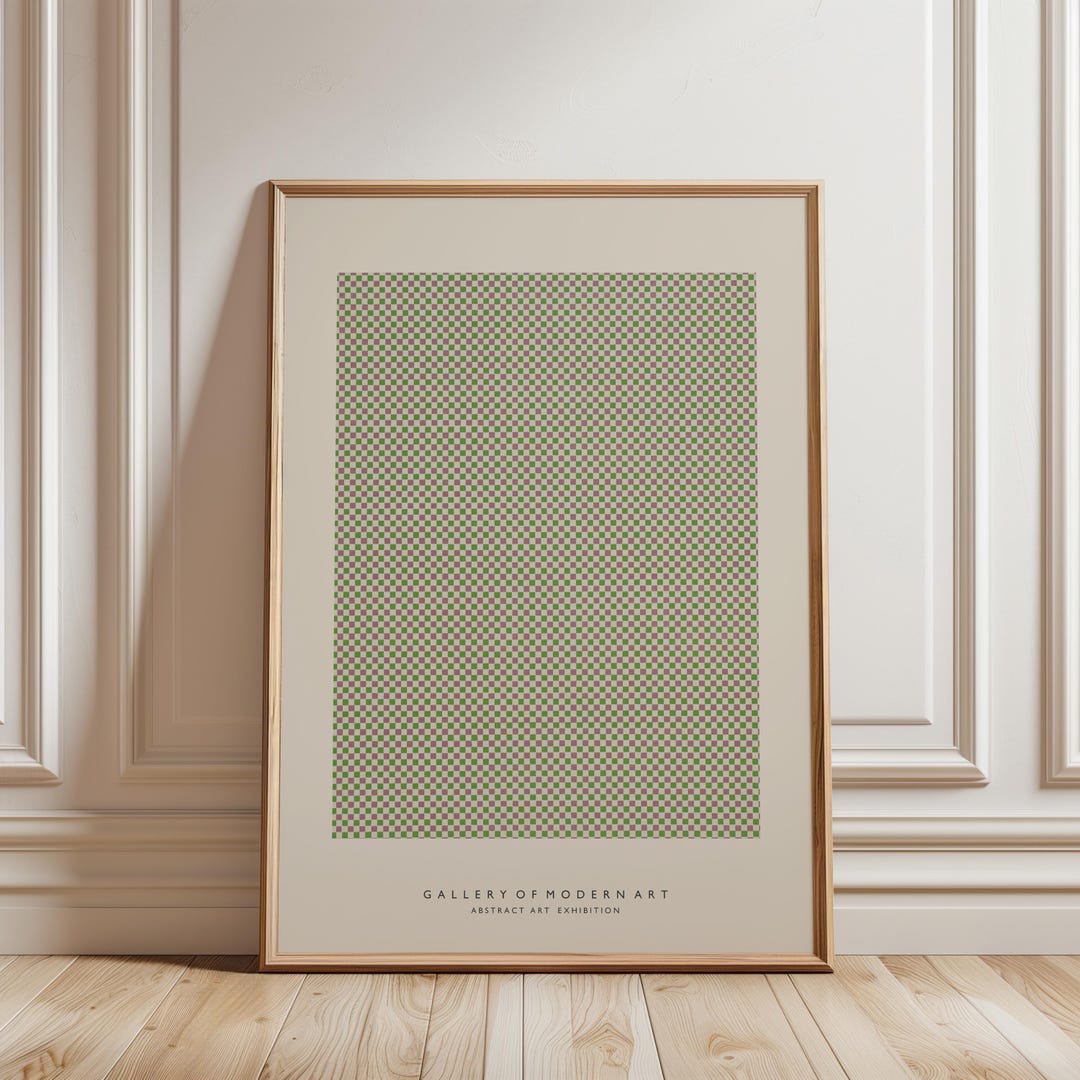 Green Checkered Pattern Wall Art Print, Vintage Inspired Abstract ...