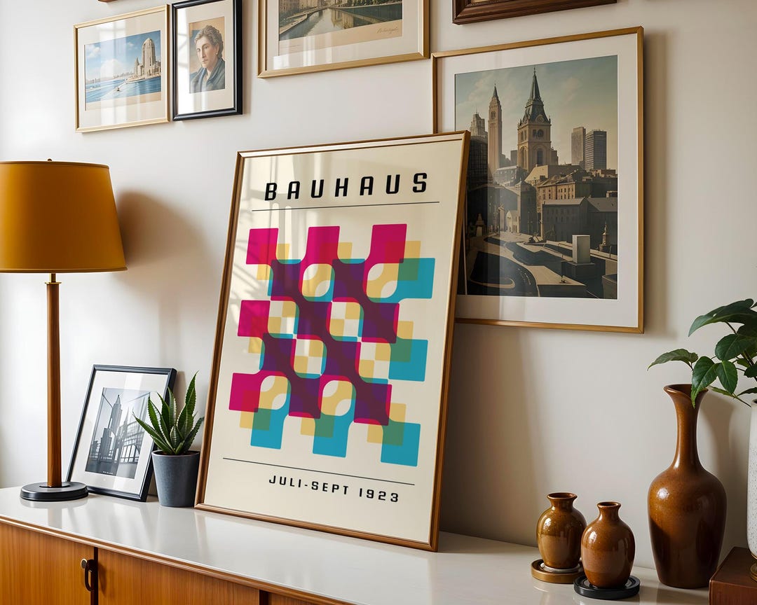 Bauhaus Modular Wall Art Print, Abstract Interlocking Grid Poster ...