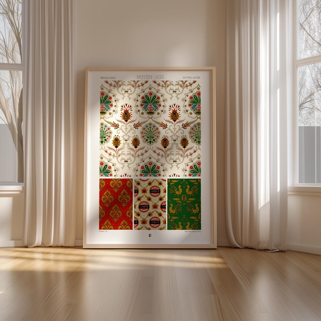 Medieval Floral Pattern Wall Art Print: Middle Ages Ornament, Vintage ...