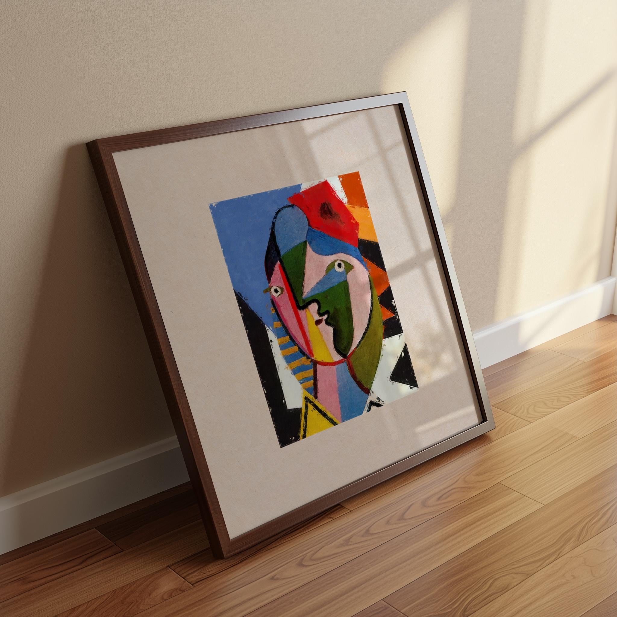 Picasso Inspired Cubist Face Square Wall Art Print, Abstract Portrait ...
