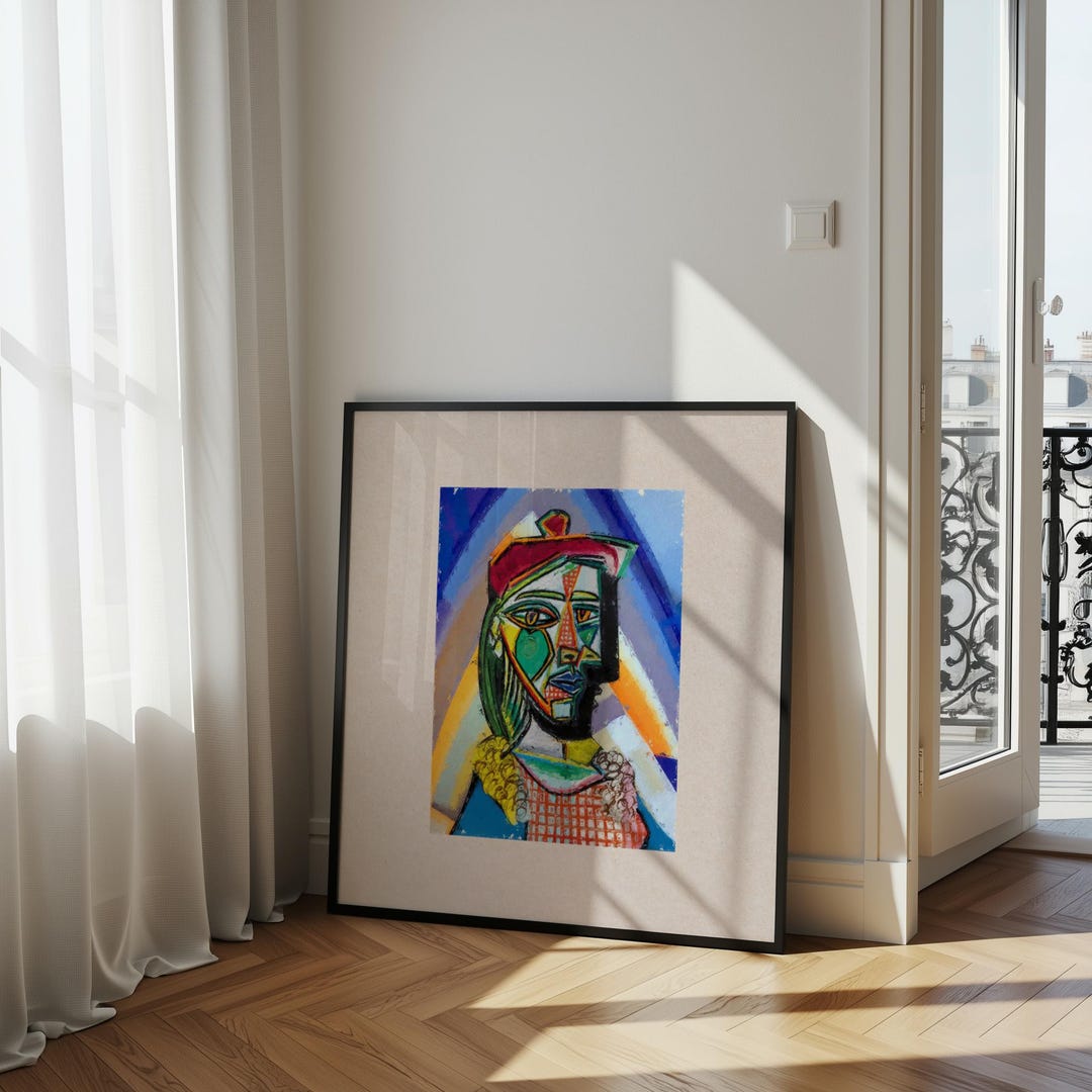 Cubist Female Portrait Square Wall Art Print, Picasso Inspired Modern ...