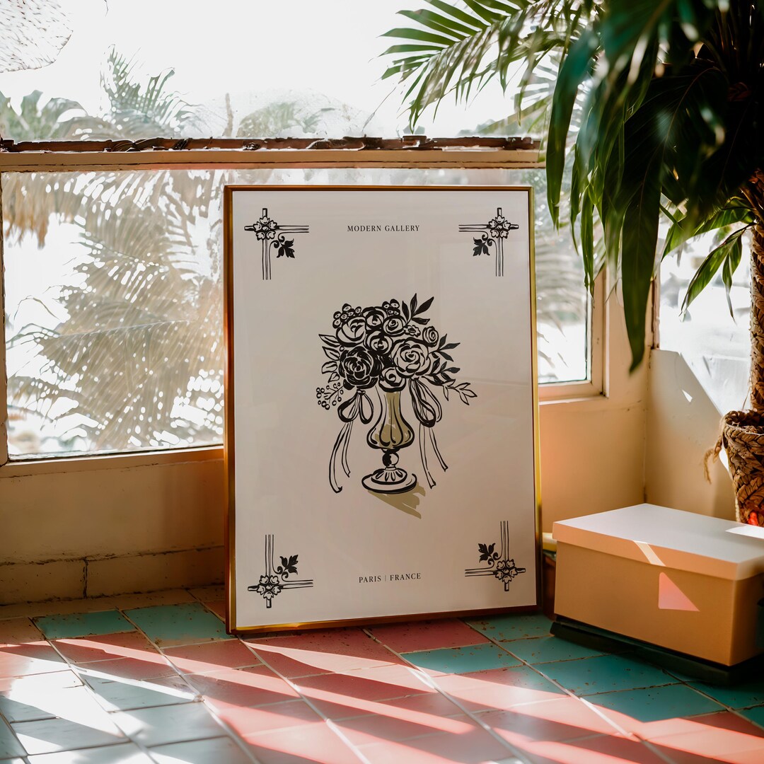 Regency Floral Vase Art Print: Vintage Bouquet Illustration Poster ...