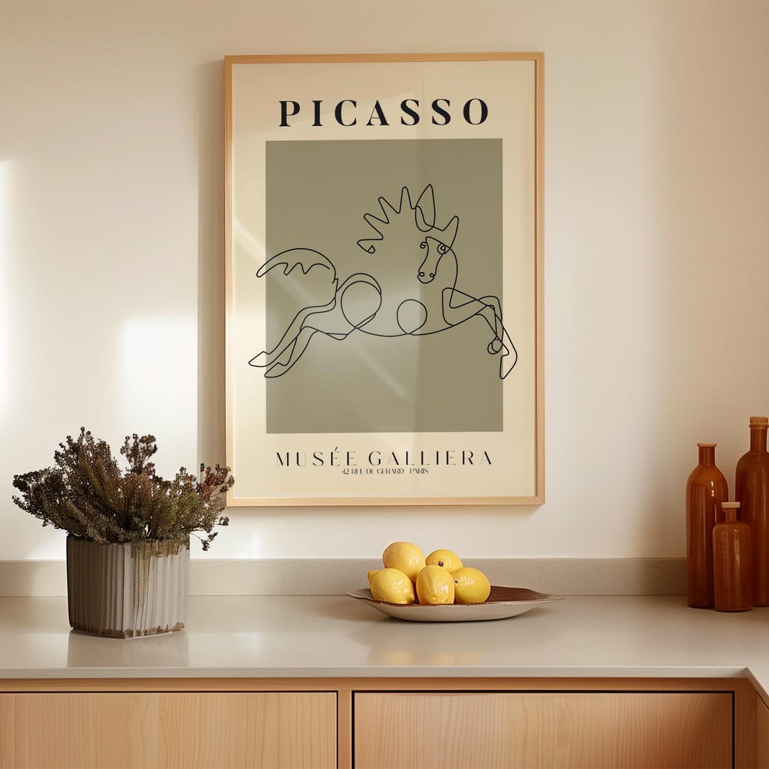 Picasso Horse Line Art Print – Abstract Minimalist Animal Poster ...
