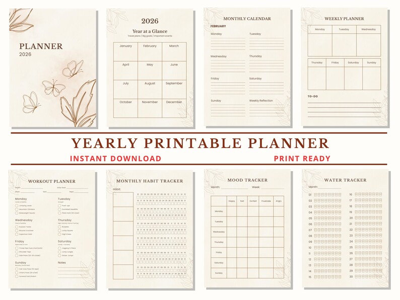 2026 Digital Planner Printable | Monthly Weekly Daily Planner PDF ...
