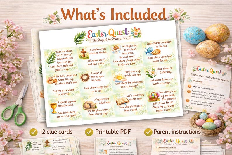 Christian Easter Scavenger Hunt Printable for Kids, Easter Quest Game ...