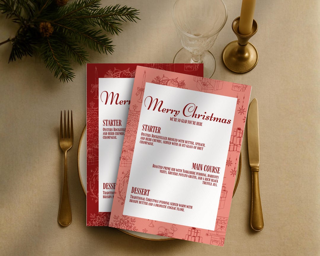 Vintage Christmas Dinner Menu Template, Red and Pink Retro Design ...