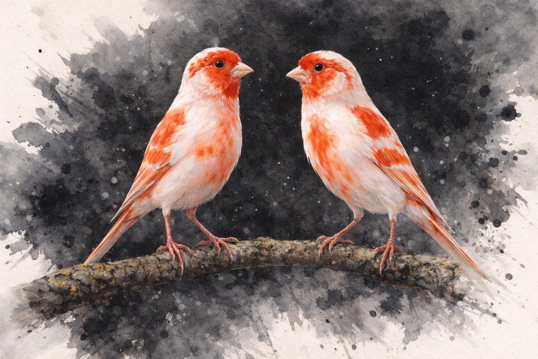Red and White Canaries Art Print Poster - Dimorphic Birds - Etsy