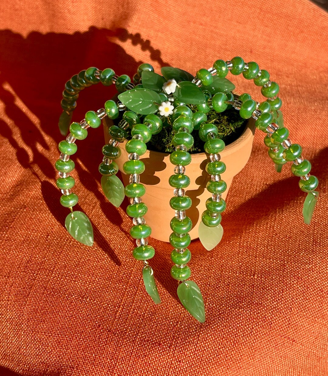 Beaded Succulent Plant With White Flowers - Etsy