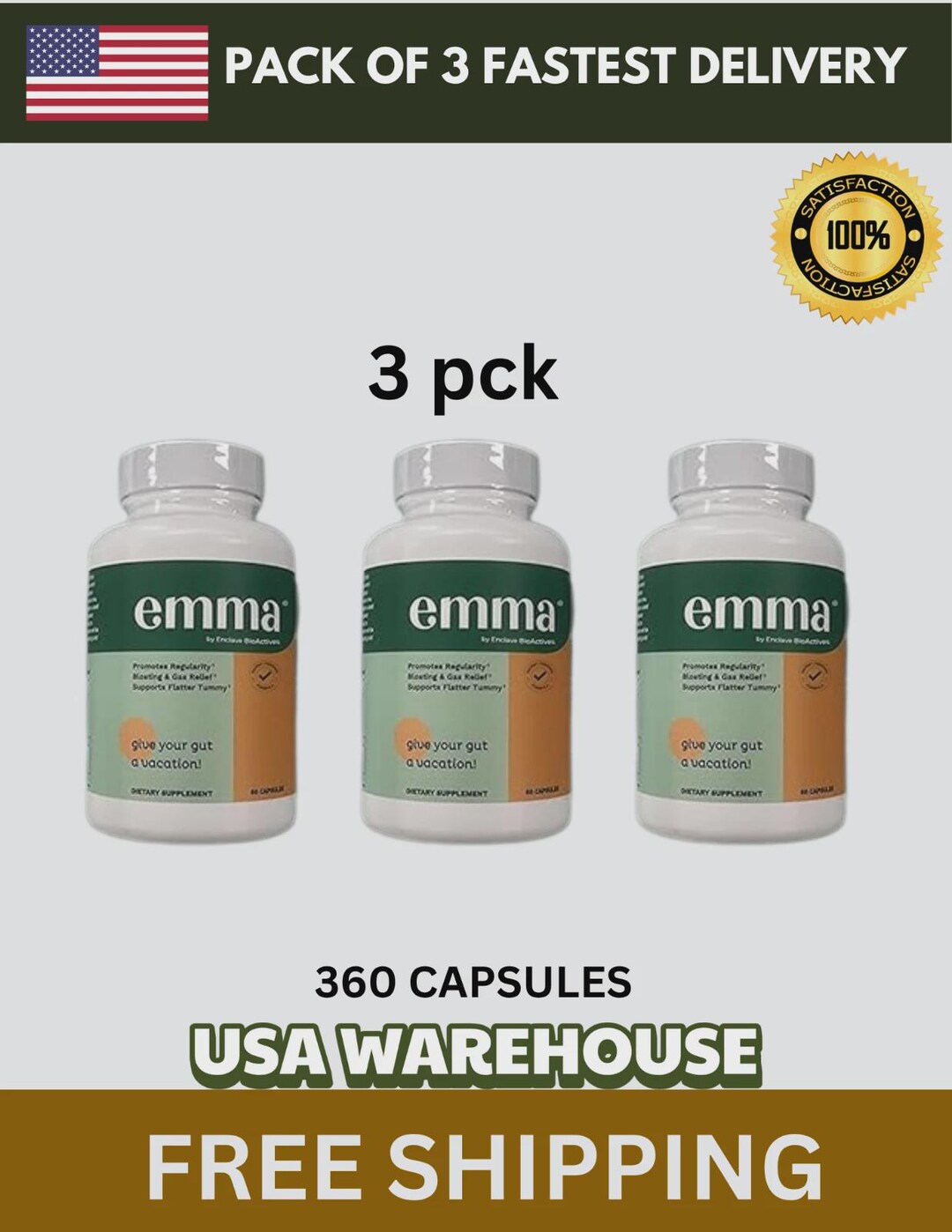 3 PACK Emma Gut Health Doctors Endorsed Supplement - 60 Capsules - Etsy