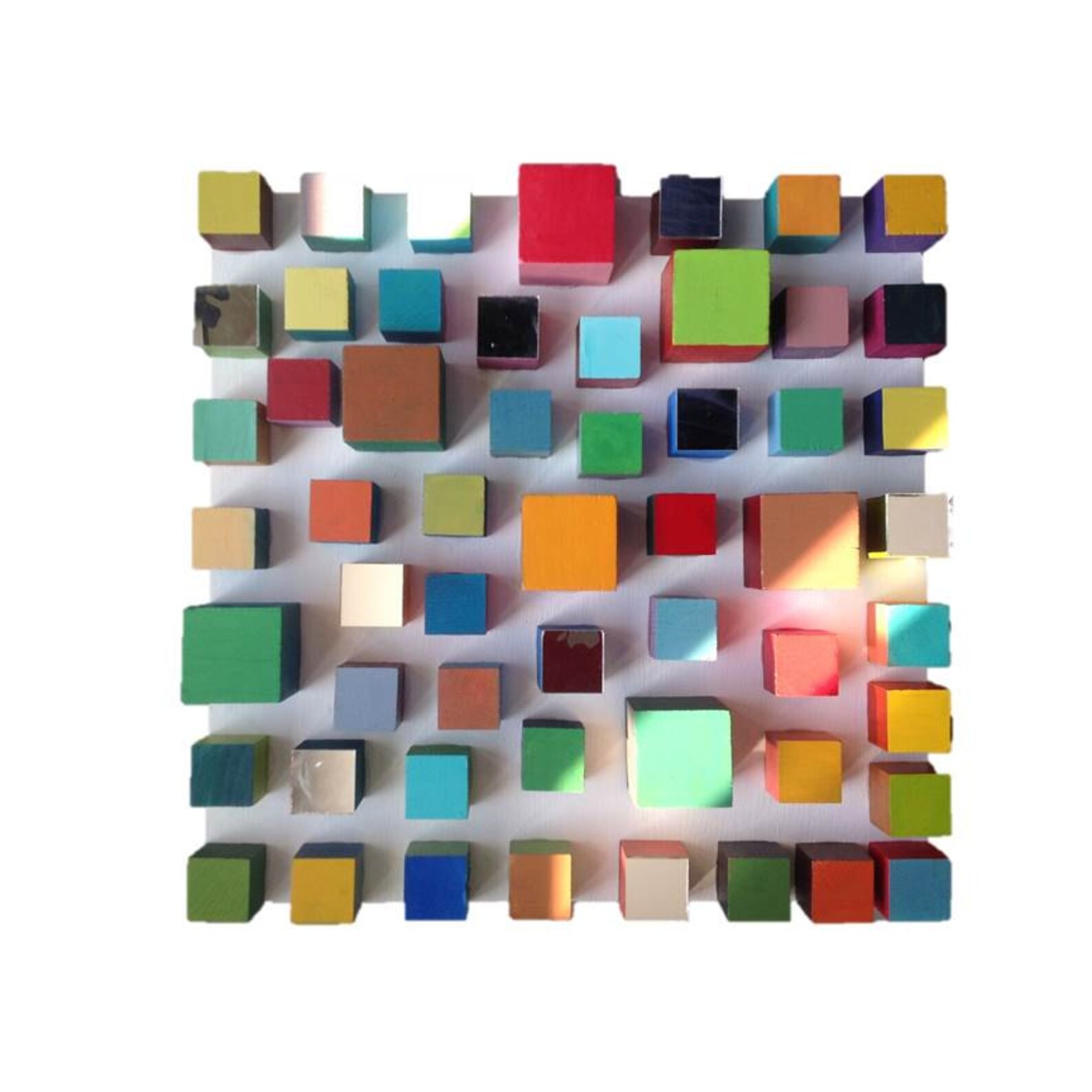Modern Wood Cube Painted Mirror Wall Geometric Wall Sculpture - Etsy
