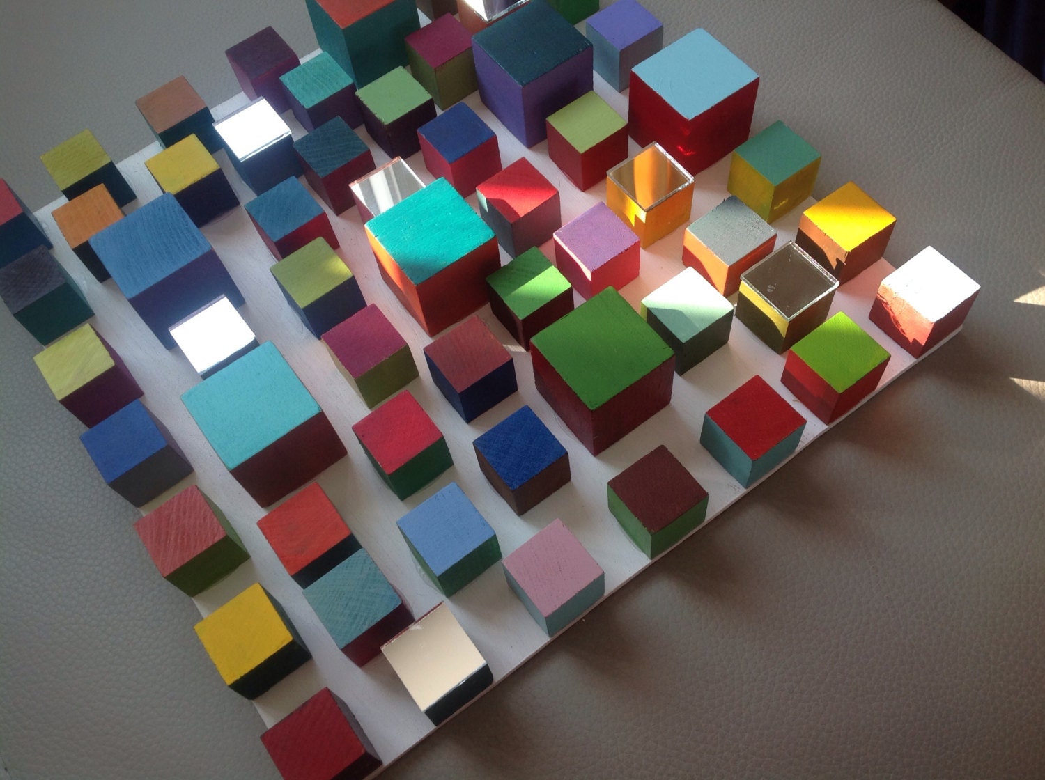 Modern Wood Cube Painted Mirror Wall Geometric Art Sculpture - Etsy