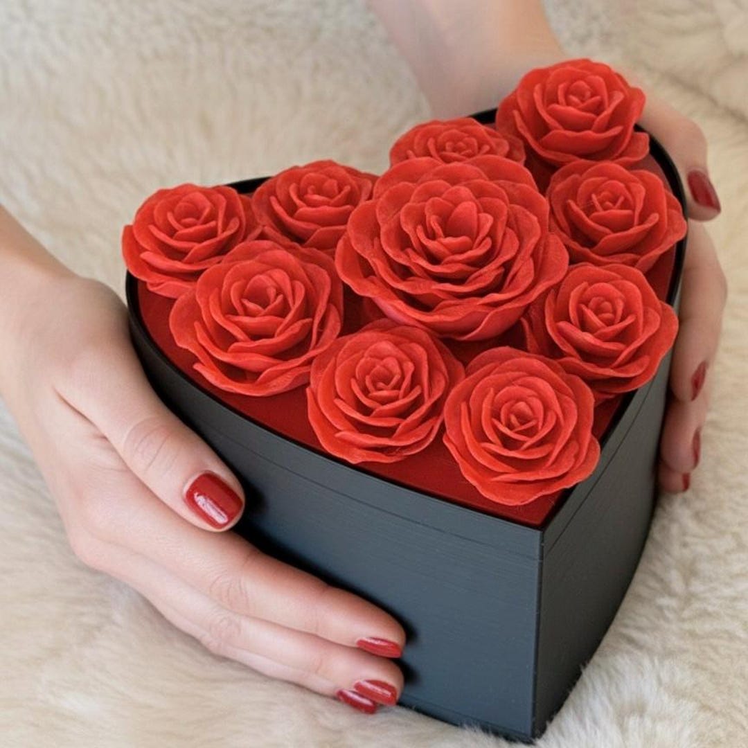 3D Printed Heart Jewelry Box, PLA Plastic Roses, Valentine's Day ...