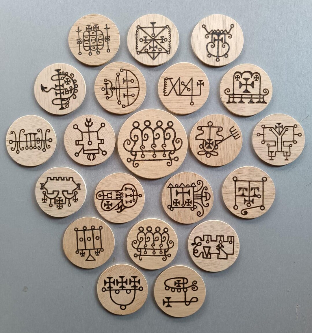PACK 21 Sigils of Goetia, Burned in Plywood, Pocket Talisman, Size 6cm ...
