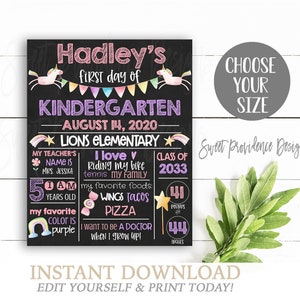 First Day of School Unicorn Sign, Girl First Day of School Chalkboard ...