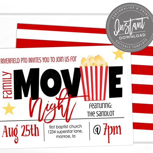 EDITABLE Movie Night Flyer Printable PTA PTO Flyer School - Etsy