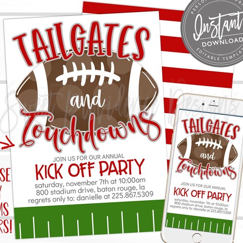 Football Tailgate Kick off Party Invitation Editable Football - Etsy